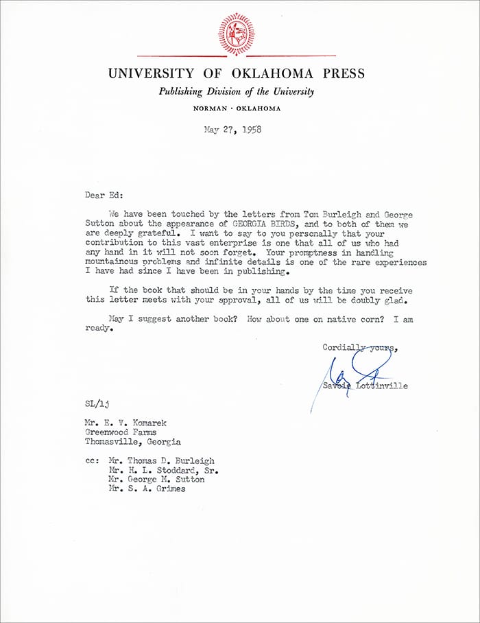 Lottinville ltr to EVK - Tall Timbers